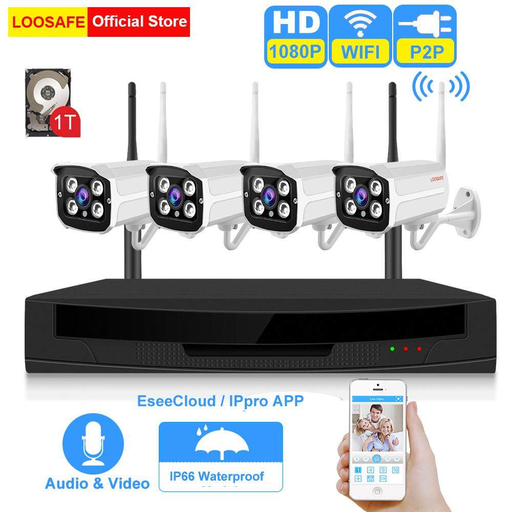 Loosafe HD 1080 จุด 4ch ไร้สาย WiFi NVR ชุดที่มี 4 ชิ้น 2.0mp กล้องวงจรปิดรักษาความปลอดภัย ...