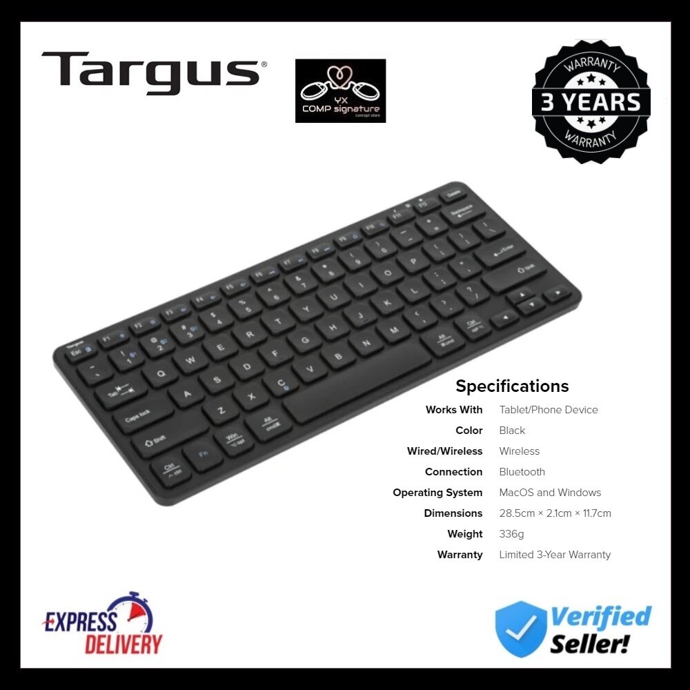 Targus AKB862 Compact Multi-Device Bluetooth Antimicrobial Keyboard ...