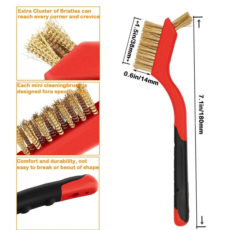6Pcs Mini Wire Cleaning Brush Brass Stainless Steel and Nylon Heavy ...
