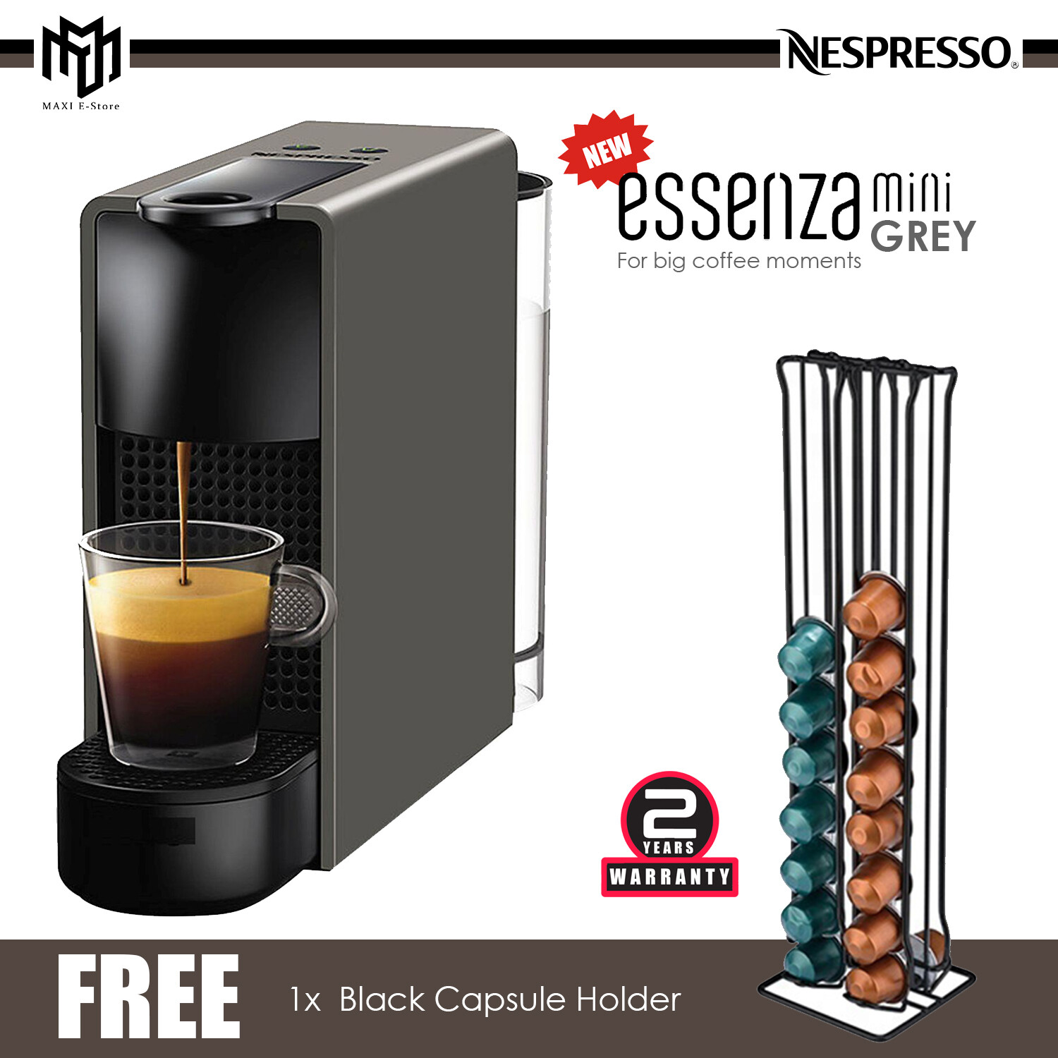 [FREE CAPSULE HOLDER - RANDOM COLOR] Nespresso C30-ME-GR-NE Essenza ...