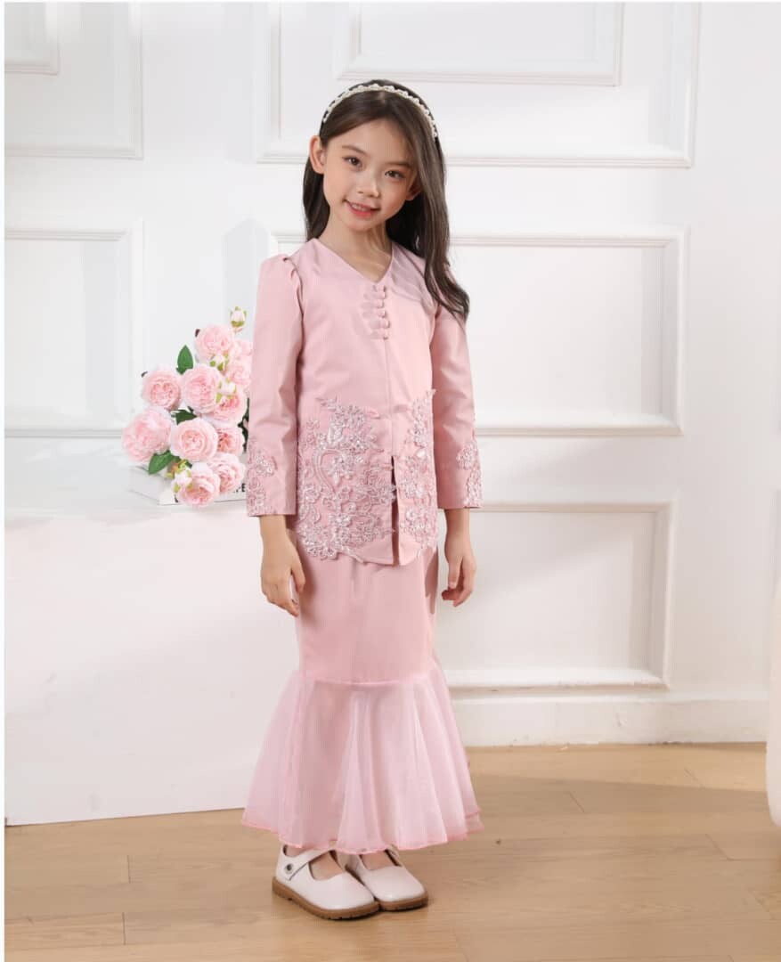 Kurung Moden Kebaya Budak Baju Raya 2024 Oren Bata Saga Green Kanak ...