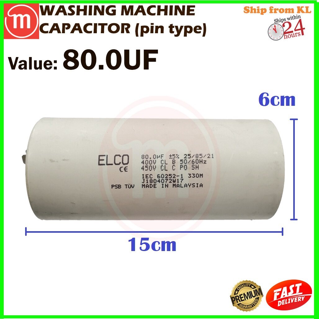 CAPACITOR WASHING MACHINE ELCO 450VAC EC CAP PIN TYPE 8UF / 45UF / 50UF ...
