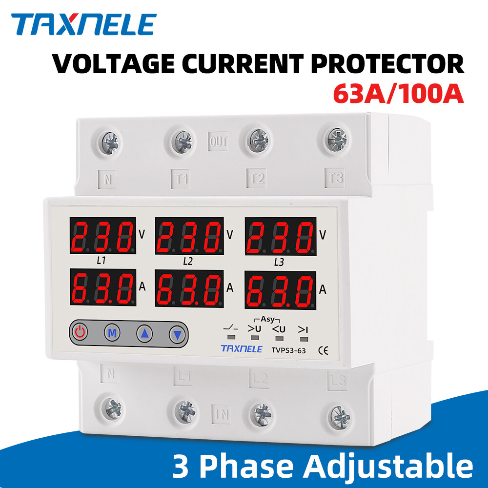 3 Phase 380V 220V Din Rail Voltmeter Ammeter Adjustable Over and Under ...