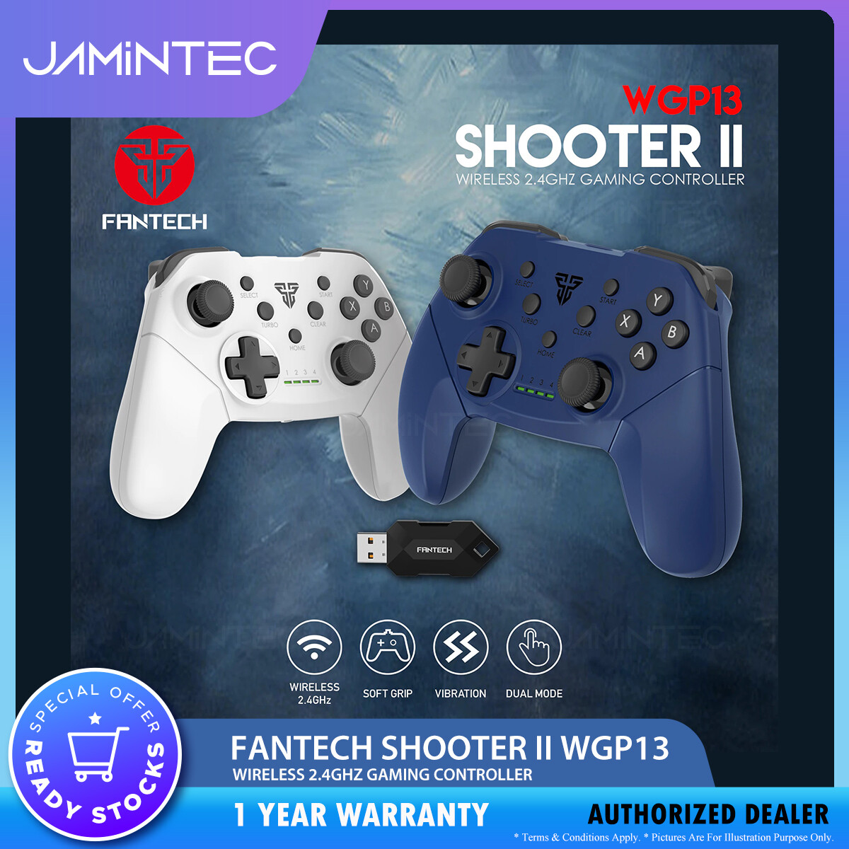 FANTECH SHOOTER II WGP13 WIRELESS 2.4GHZ GAMING COMTROLLER GAMEPAD WITH ...