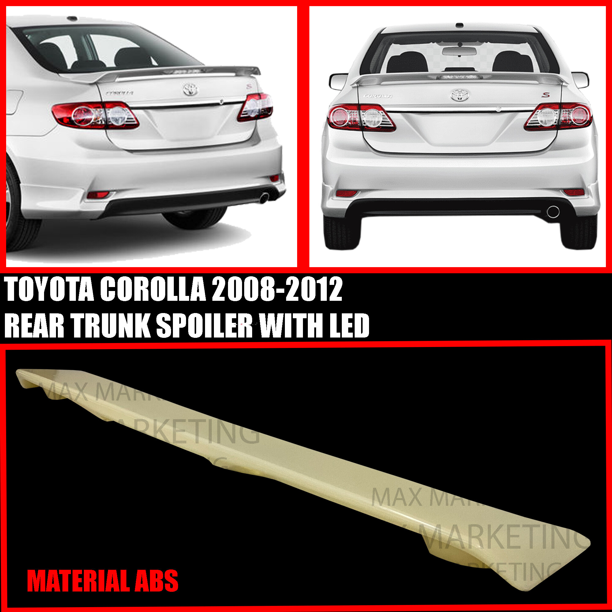 TOYOTA COROLLA ALTIS 2008-2012 REAR TRUNK SPOILER WITH LED ABS SKIRT ...