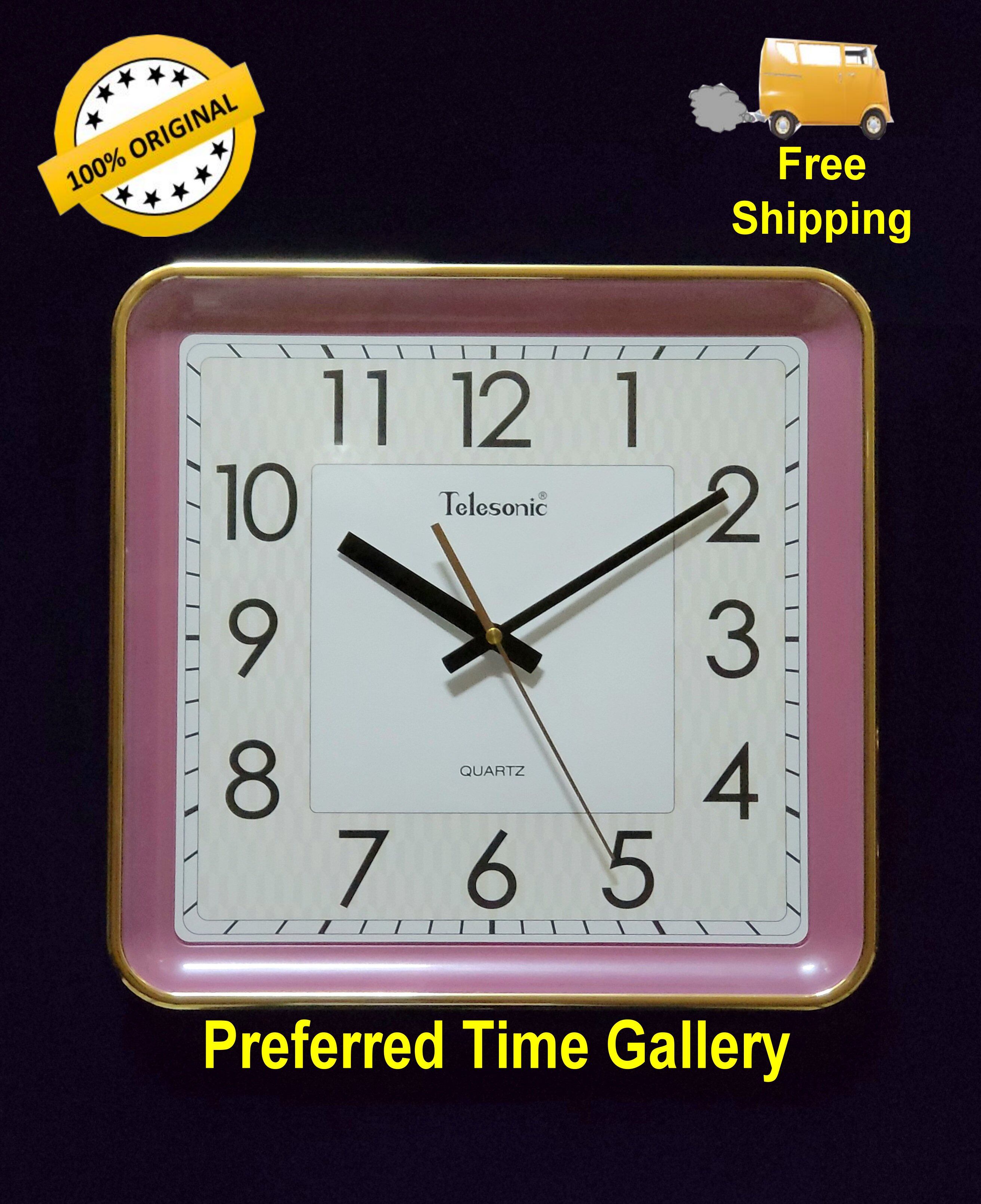 ORIGINAL Telesonic Wall Clock Q6917-3 Square Pink Case,Number Dial | Lazada