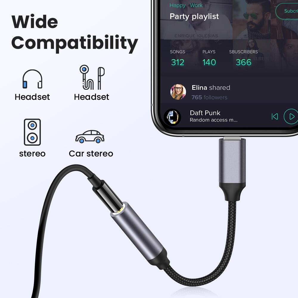 8 Pin To 3.5mm Jack AUX Cable Lighting Interface To AUX Headphone ...