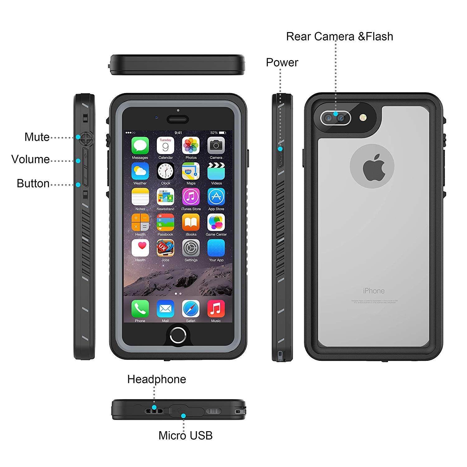iPhone 7 Plus/8 Plus Waterproof Case, Underwater Snowproof Dirtproof ...