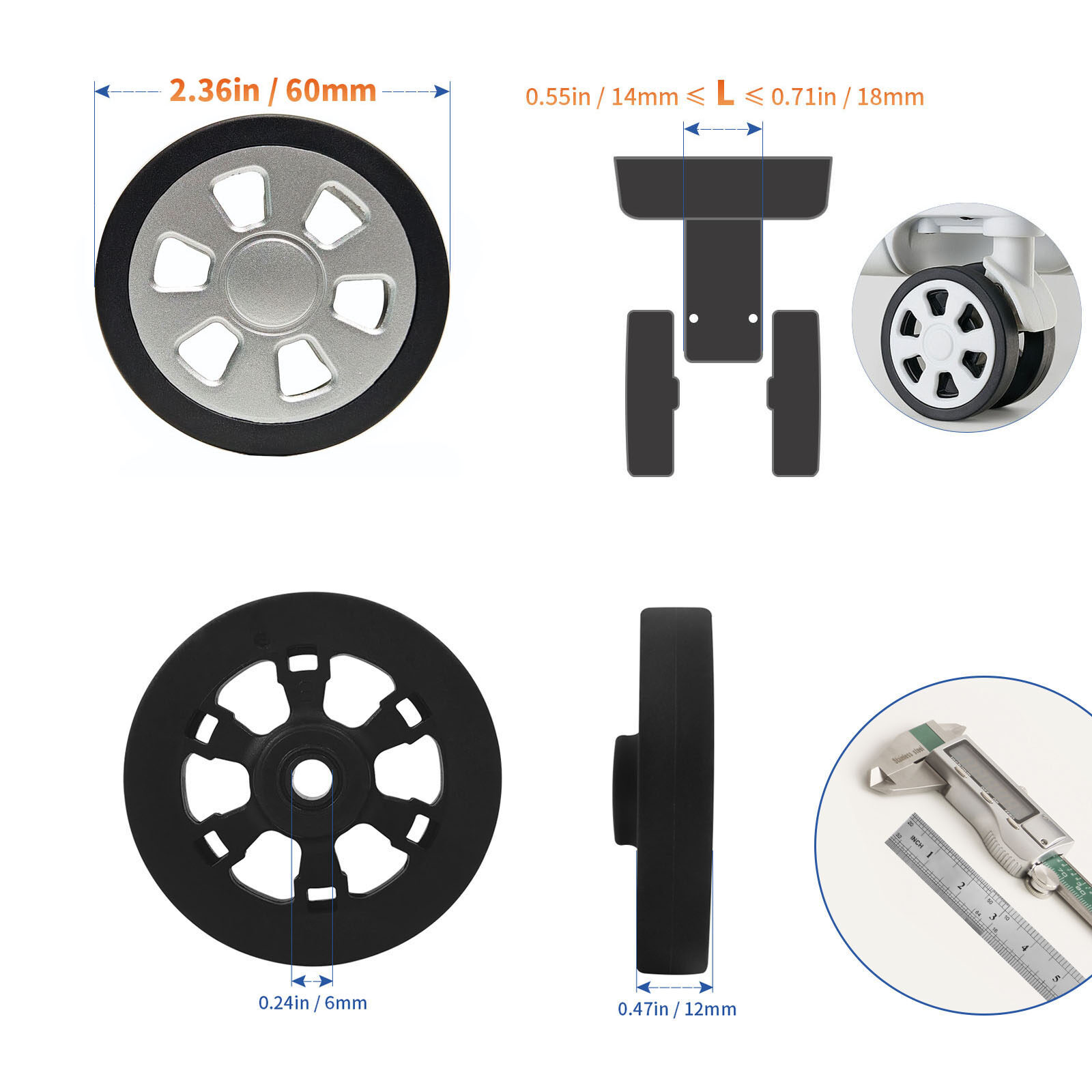 Luggage Suitcase Wheels Repair Kit 4PCS Swivel Wheel 12mm/ Thick PVC ...
