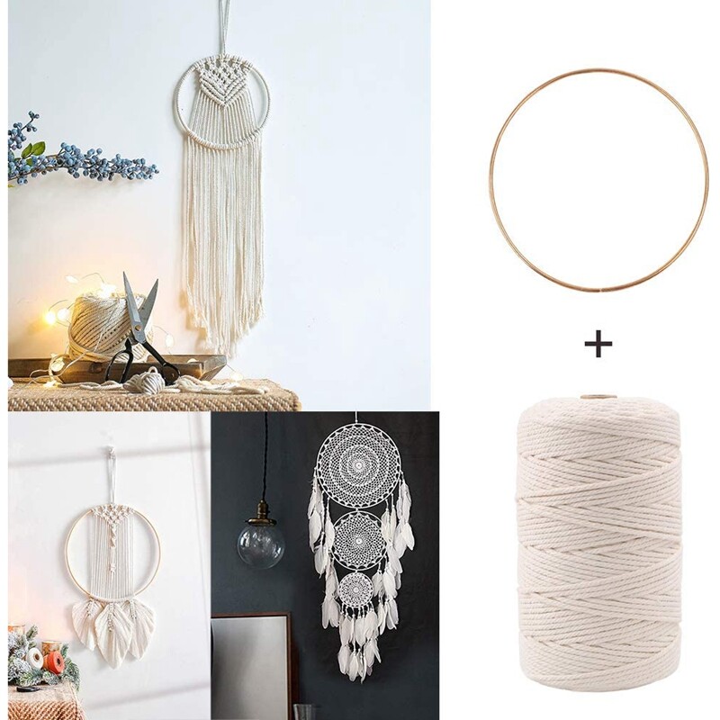 Macrame Rope Kit with Natural Cotton Macrame Cord,Metal Floral Hoops ...