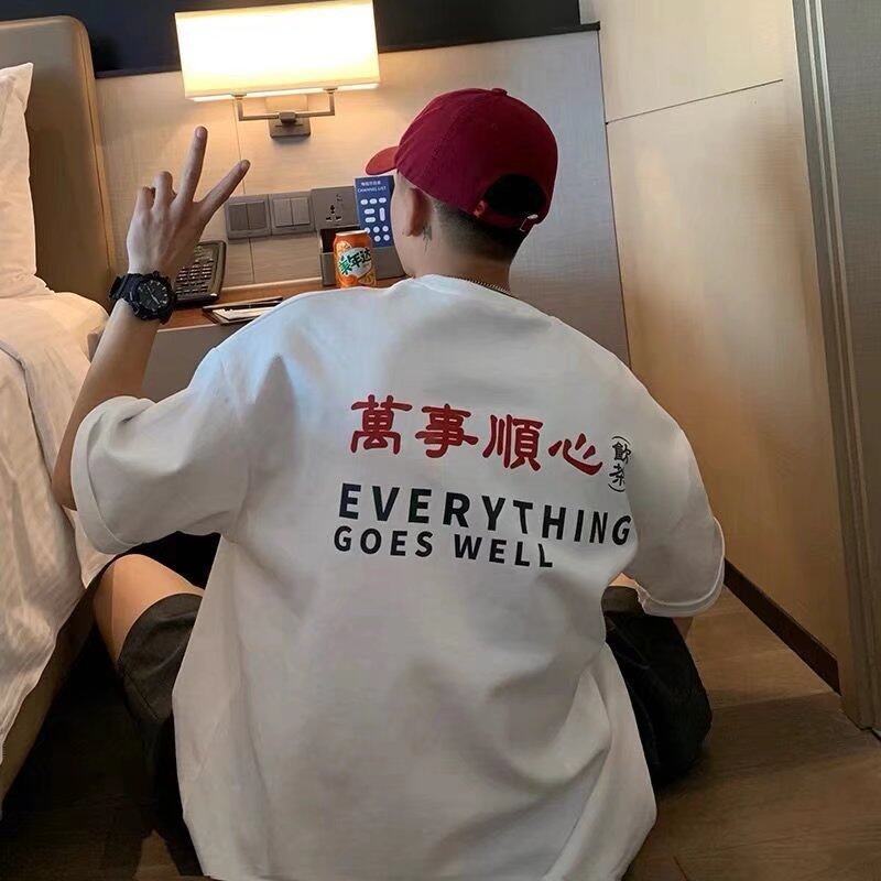 (S-8XL) Tide แบรนด์เสื้อยืดแขนสั้นผู้ชายฤดูร้อน Ins หลวมเสื้อยืดครึ่งแขนสไตล์ฮ่องกงขนาดใหญ่ ...