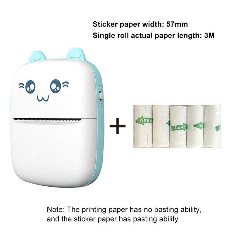 Mini portable thermal printer Paper photo receipt Sticker label printer ...