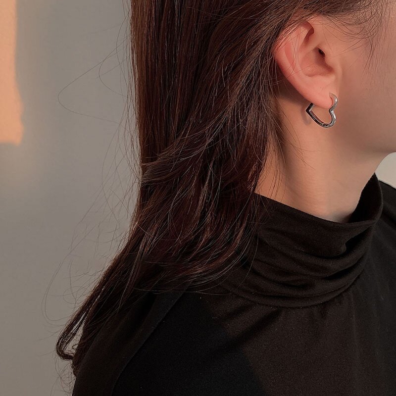 We Flower Ins S925 Silver Hollow Heart Hoop Earrings for Women Girls Minimalist Geometric Ear ...