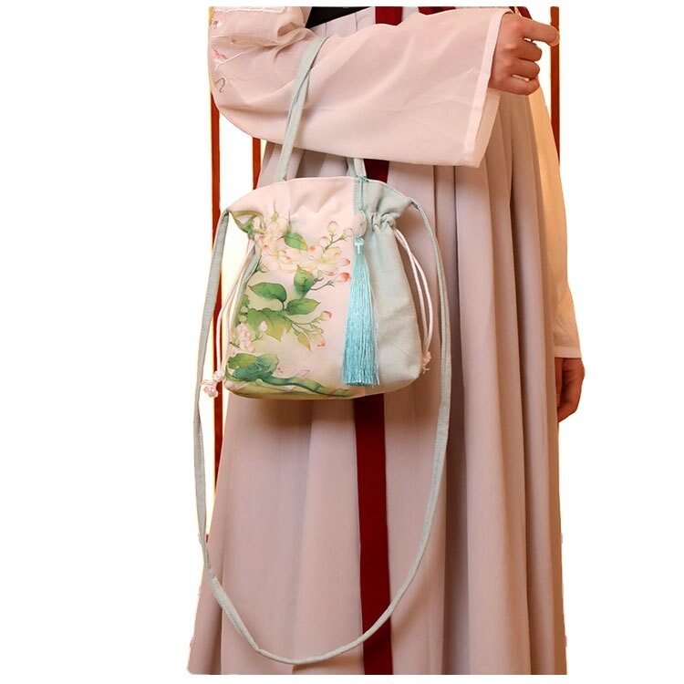 Cotton Crossbody Bag with Tassel Drawstring Pouch Purse Ancient Chinese ...