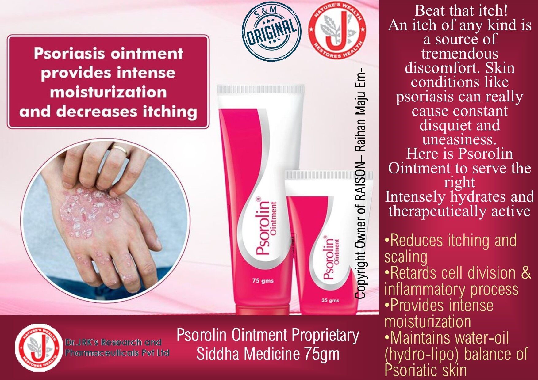 Psorolin Ointment Proprietary Siddha Medicine 75gm - for All Types of ...