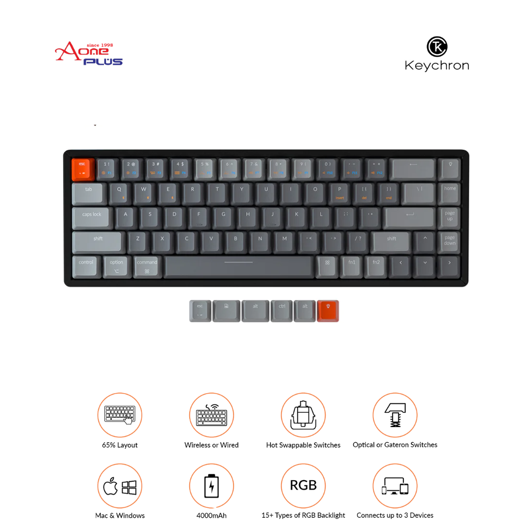 (AONE PLUS SS2) Keychron K6 Wireless RGB Aluminum Mechanical Keyboard ...