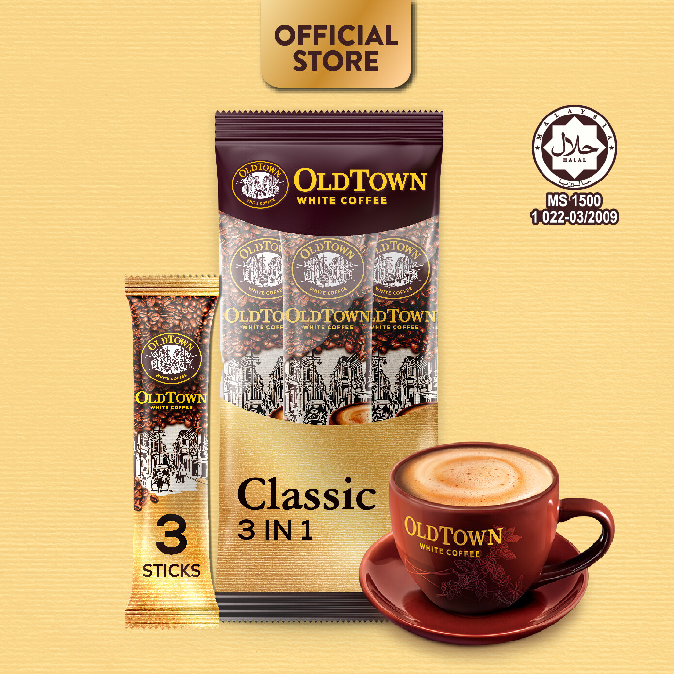 OLDTOWN Instant 3 in 1 Premix White Coffee Convenient Packet, 3 Sticks ...
