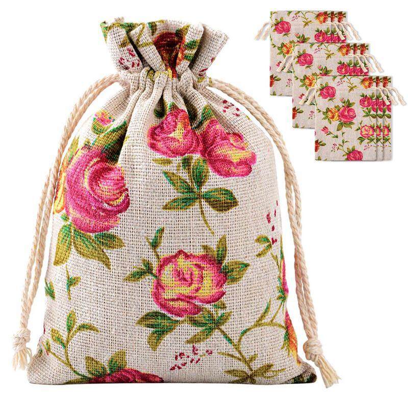 30 Pack Rose Drawstring Bags Burlap Flower Pouch Bags Gift Bags Jewelry ...
