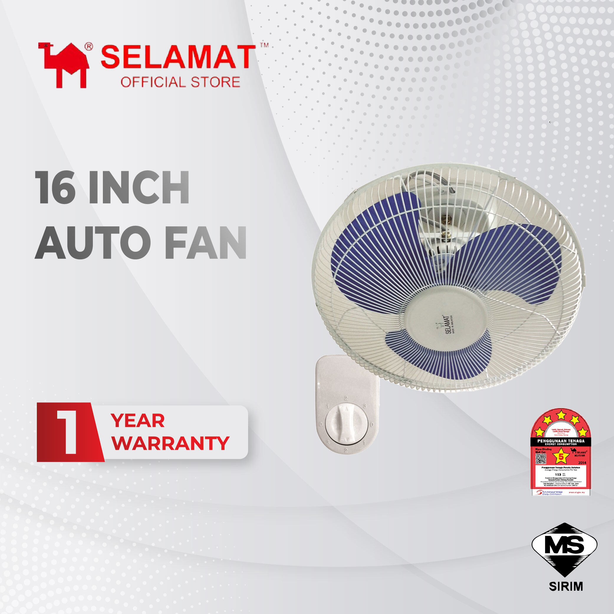 Selamat 16 Inch Auto Fan (16") MQ-A16 (SIRIM APPROVED) | Lazada