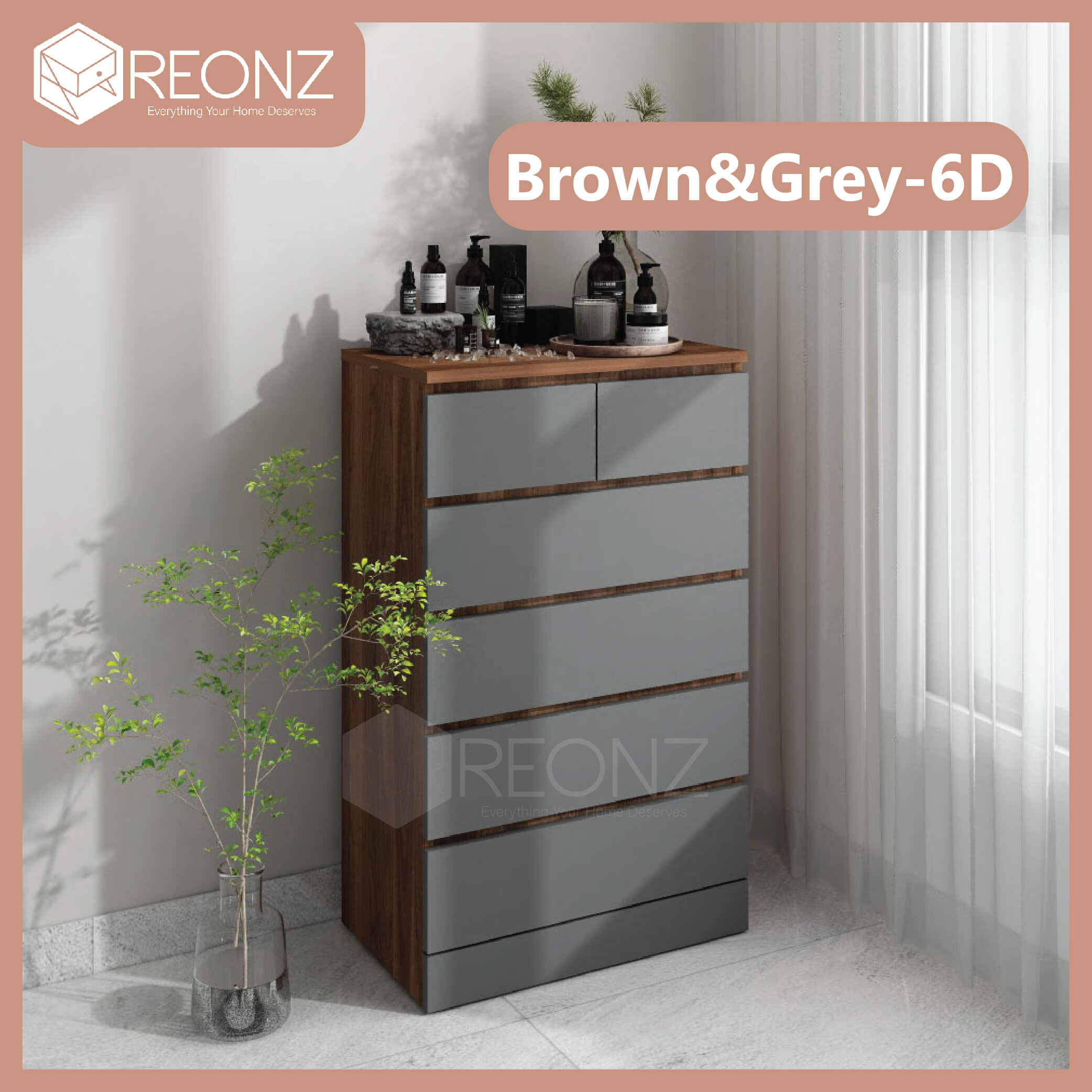 REONZ Chest Drawer 6 Layer 4 Layer Almari Baju pakaian wardrobe baju ...