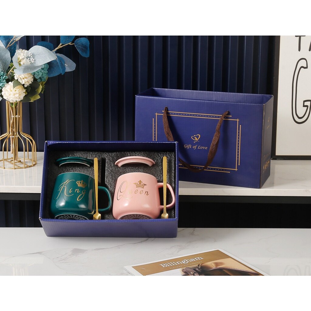 【EONMIR】Crown Couple Mug wit Lid & Spoon Gift Box Set / King Queen ...