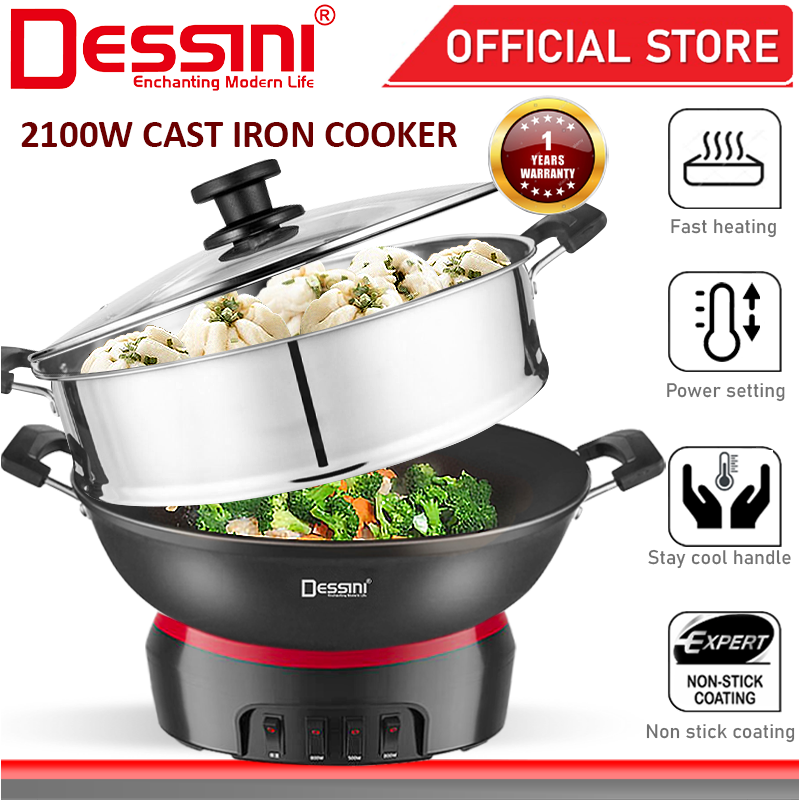 DESSINI ITALY Electric Cooker Steamboat Hot Pot Non Stick Frying Wok ...