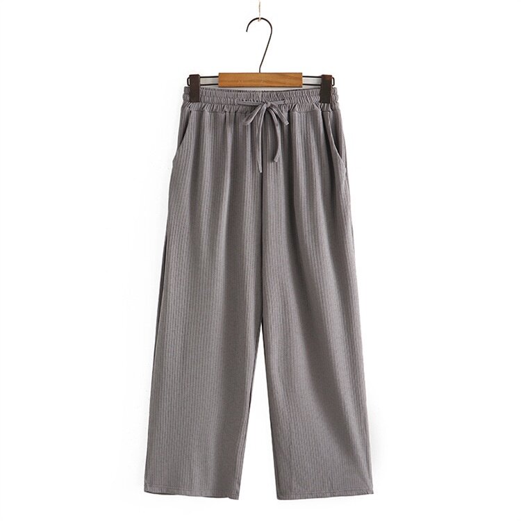 【มีไซส์ใหญ่】Plus Size Women's Knitted Spring Summer Wide Leg Pants ...