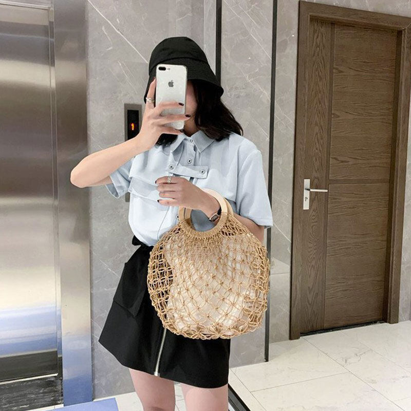 QFDI กระเป๋าผู้หญิงกระเป๋าฟางทอกระเป๋ามือถือย้อนยุควันหยุดทอกระเป๋าชาย ...