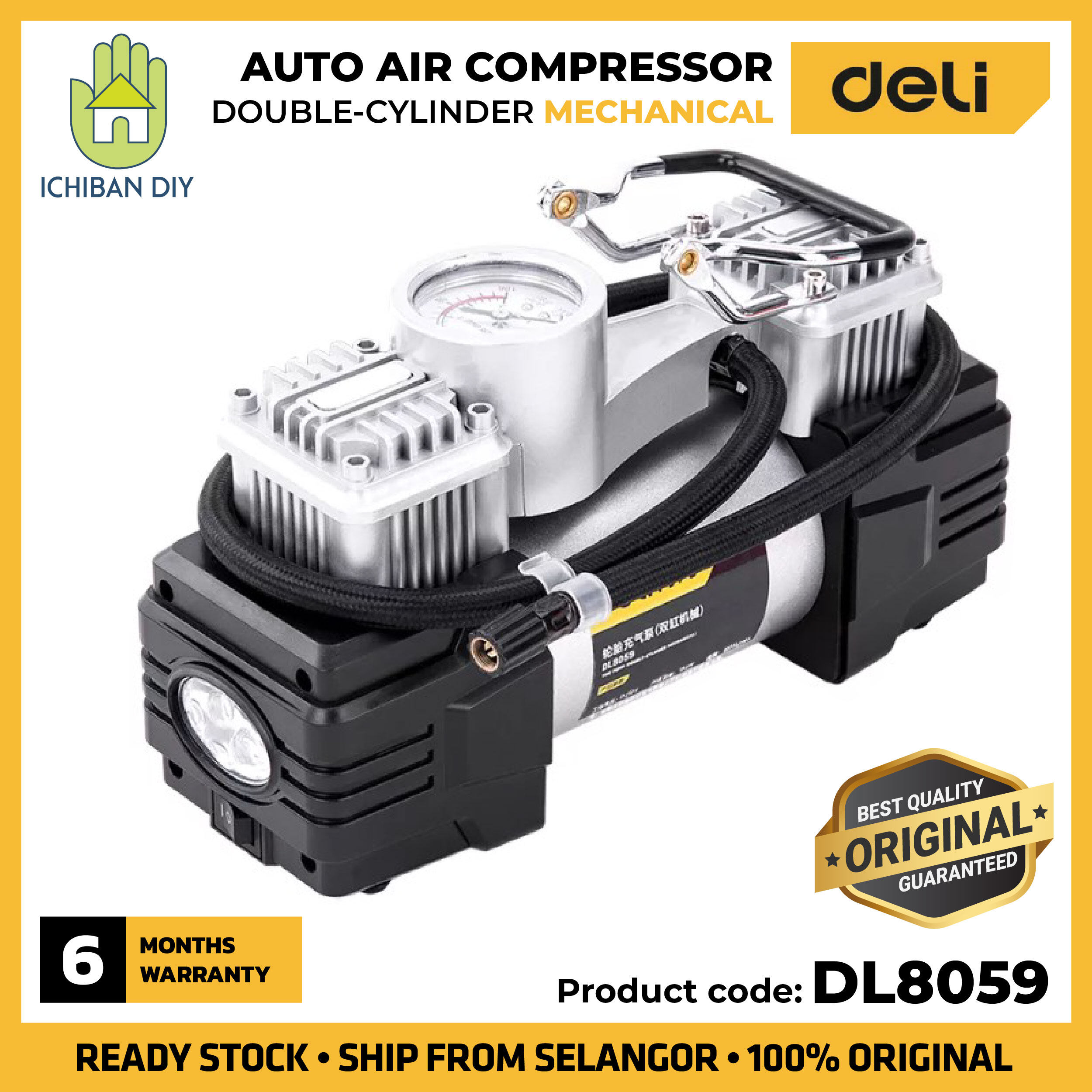 DELI DL8059 (Mechanical) Auto Air Compressor Inflator Double-cylinder ...