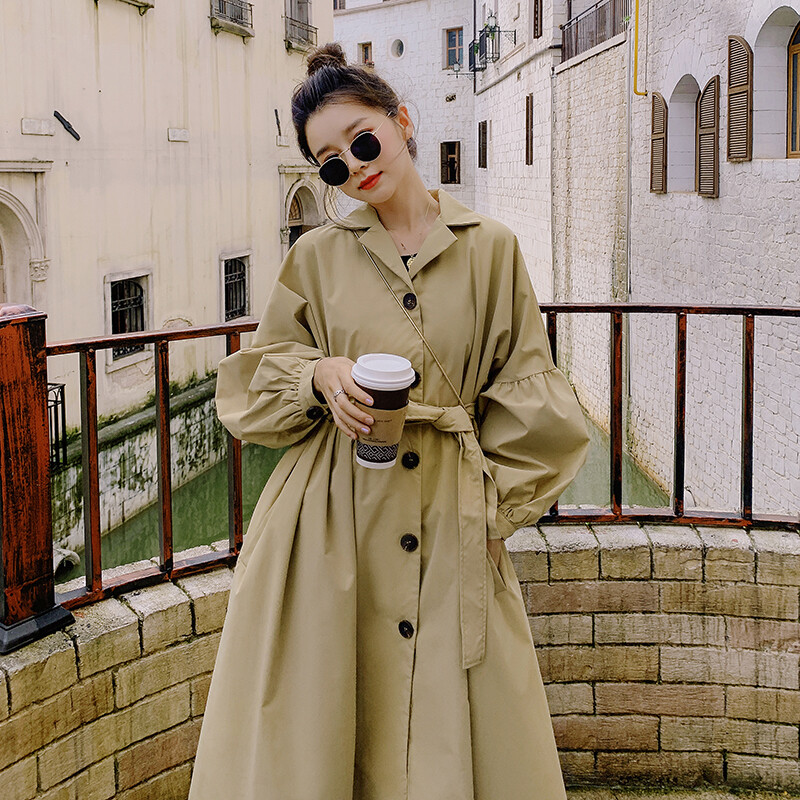 M-4XL ยาว T Rench Coat สตรี2022แฟชั่นใหม่เสื้อคอปกผูกเอวหลวมแขนยาวกลาง ...