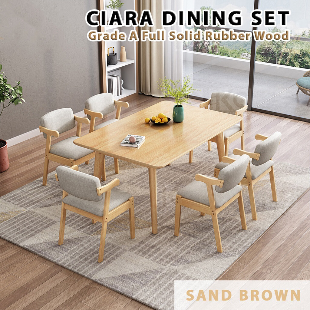 Ciara Dining Set/ Set Meja Makan/ Dining Table/ Solid Rubber Wood ...