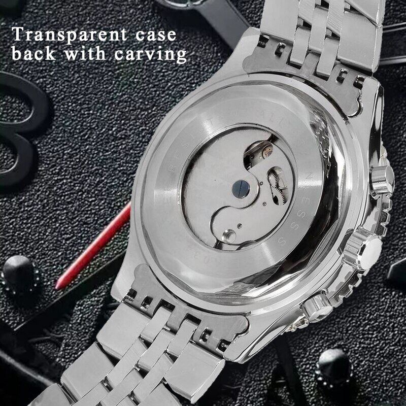 JARAGAR Pilot นาฬิกาออโตเมติกผู้ชายสีดำ3 Dial Multifunction วันที่เหล็กกีฬานาฬิกาแบรนด์ชั้นนำ ...