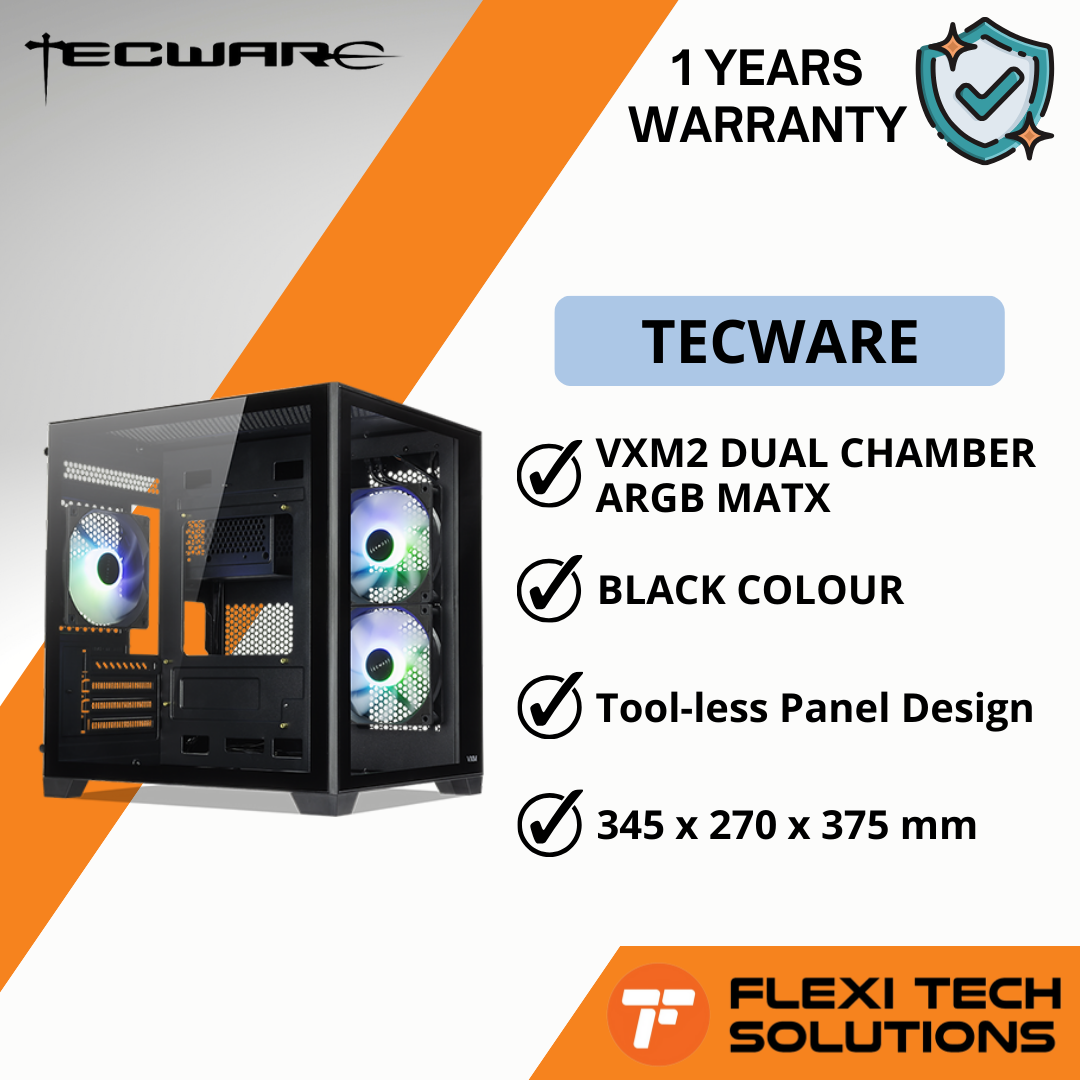 Flexi Tech TECWARE VXM2 Dual Chamber ARGB MATX Gaming PC Desktop Case ...