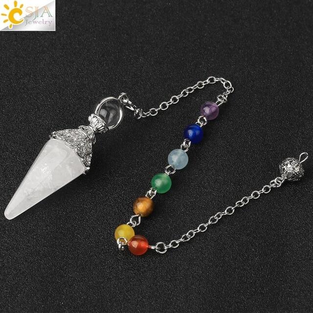 CSJA ลูกตุ้มหินธรรมชาติสำหรับ Dowsing Divination 7 Chakra Chain คอลัมน์ ...