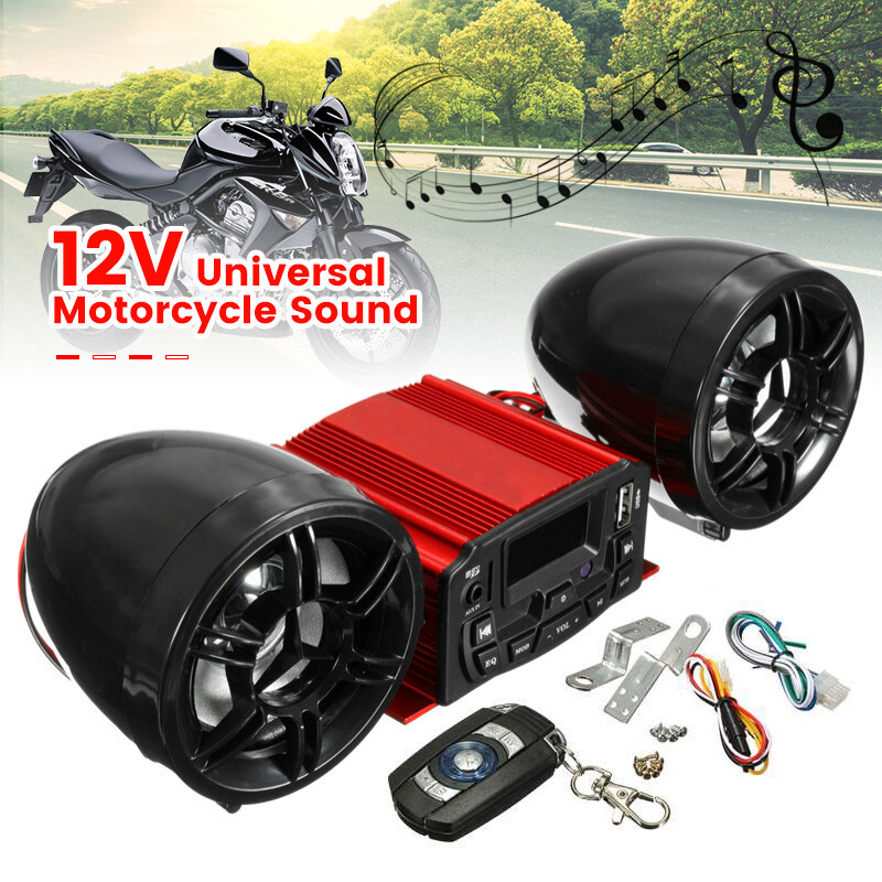 12V Motorcycle Bluetooth System Audio Remote Control Stereo 2 Speakers ...