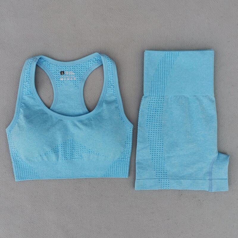 Summer Seamless Yoga Sets Women Gym Clothes Sport Suits High Waist Running Leggings Padded ...