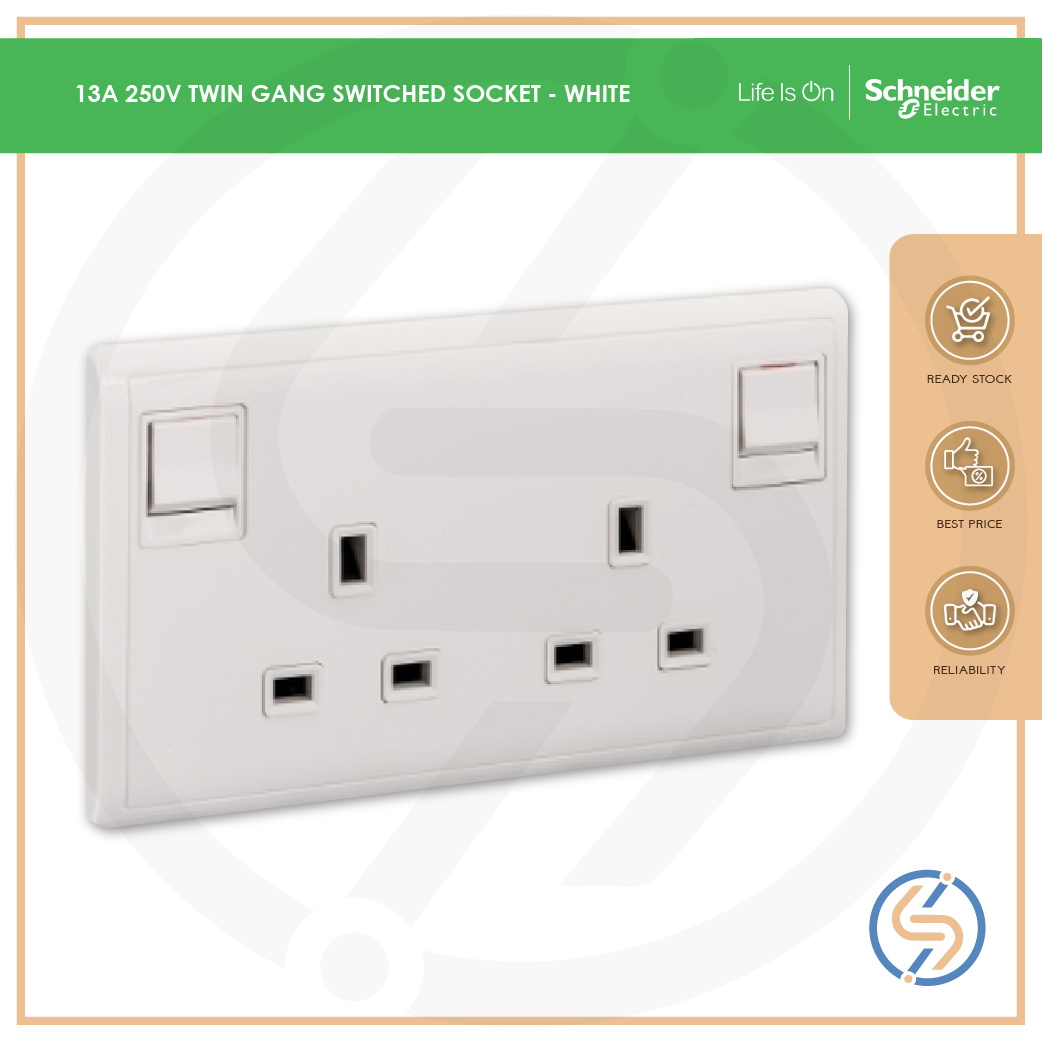 Schneider 13A 250V Twin Gang Switched Socket | Lazada