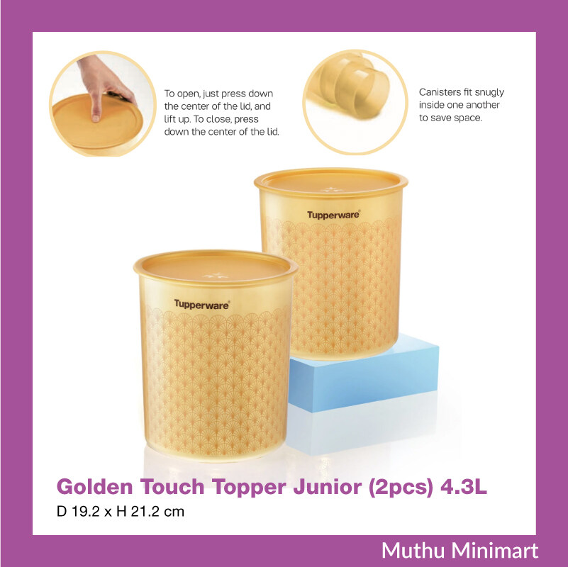 Original Tupperware | Golden Touch Topper Junior Food Storage Container 600ml 1.25L 4.3L | Bekas ...