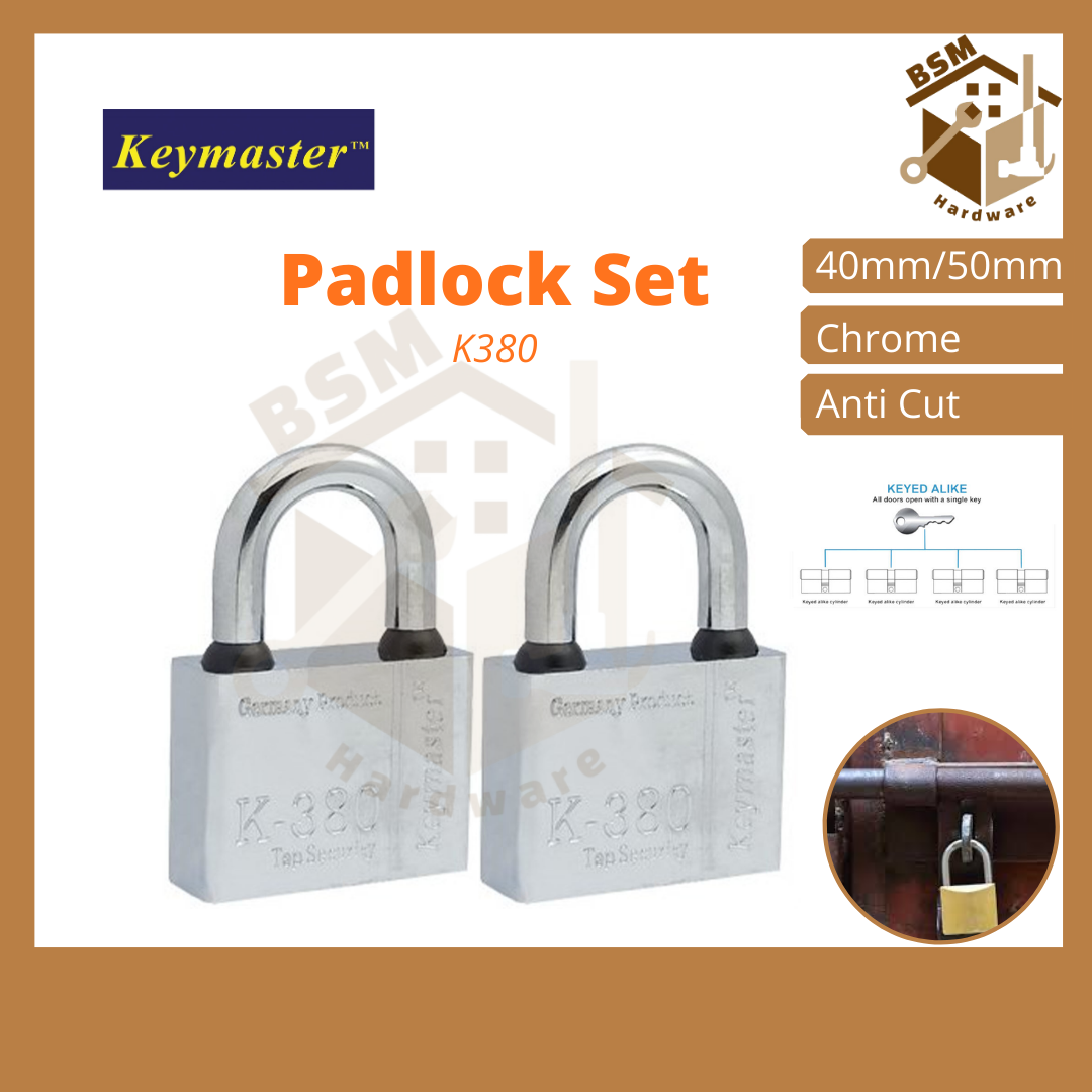 BSM Keymaster K380 Chrome Solid Brass Padlock Set Lock Safety House ...
