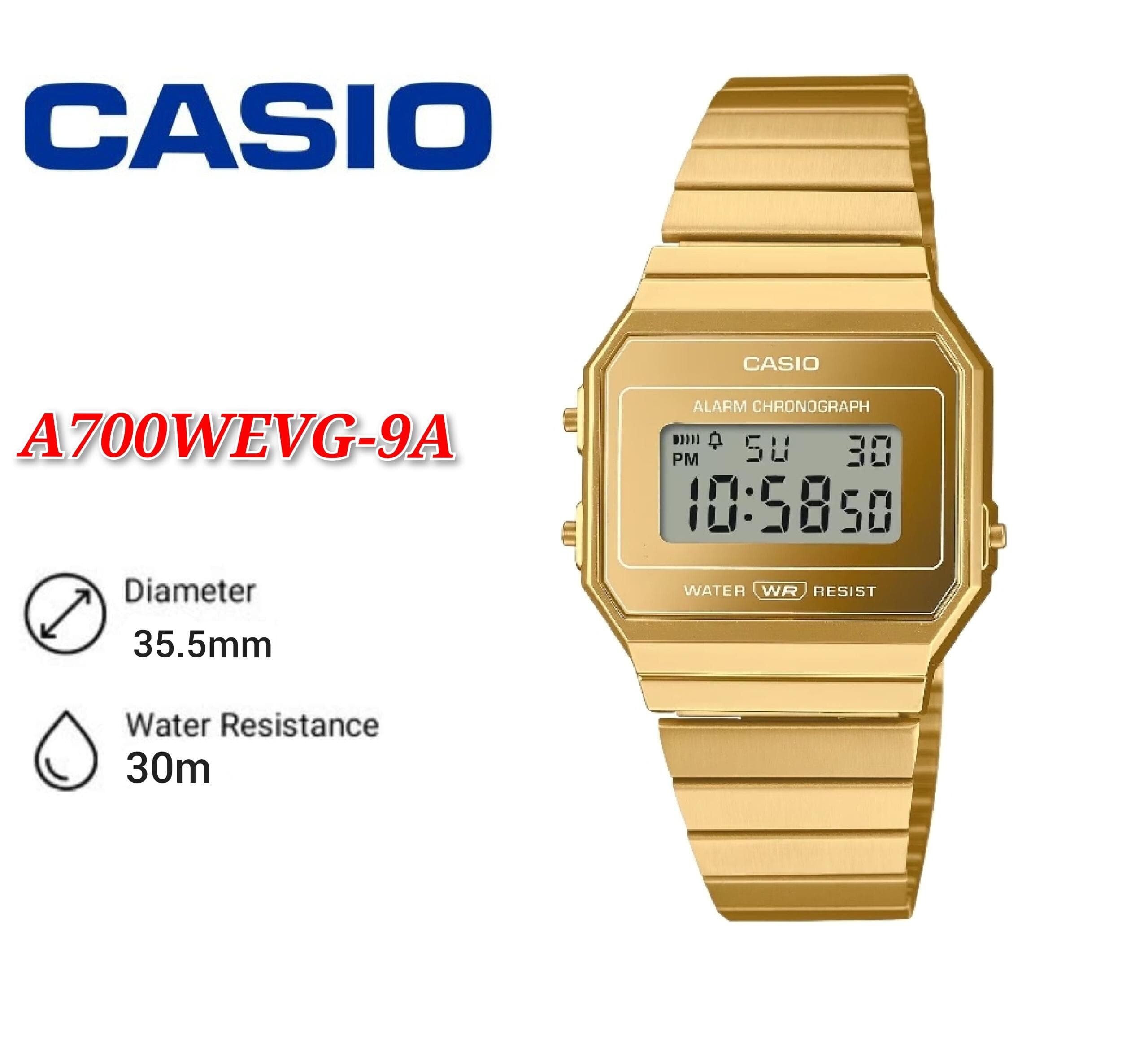 Casio Vintage A700WEVG-9A Gold Stainless Steel Men Watch / Women Watch ...