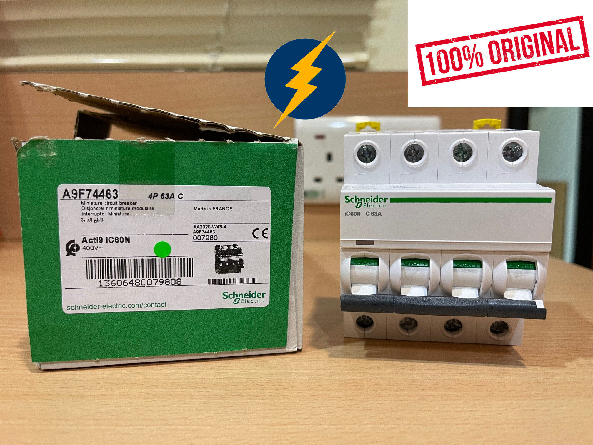 SCHNEIDER A9F74463 Miniature circuit-breaker, Acti9 iC60N, 4 POLE , 63 AMP , C curve, 6000 A ...