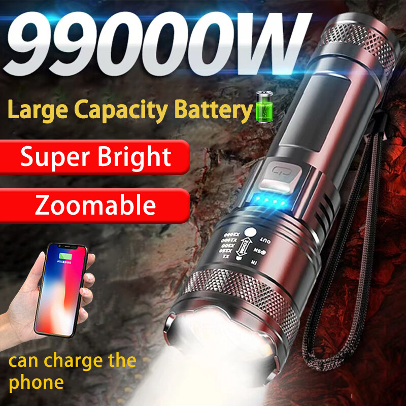 zoomable led torch light rechargeable flashlight super bright lampu suluh waterproof paling ...