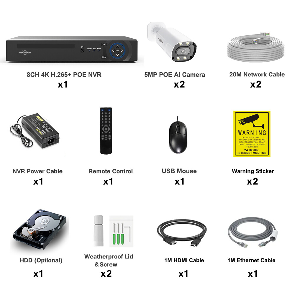 5MP Security Camera System Kit 2-Way Audio 8CH 4K H.265+ POE NVR AI ...