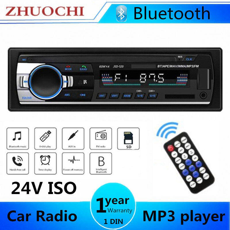 1 Din 24V Car Radio Stereo Receiver Bluetooth MP3 Player 60Wx4 Fm Radio ...