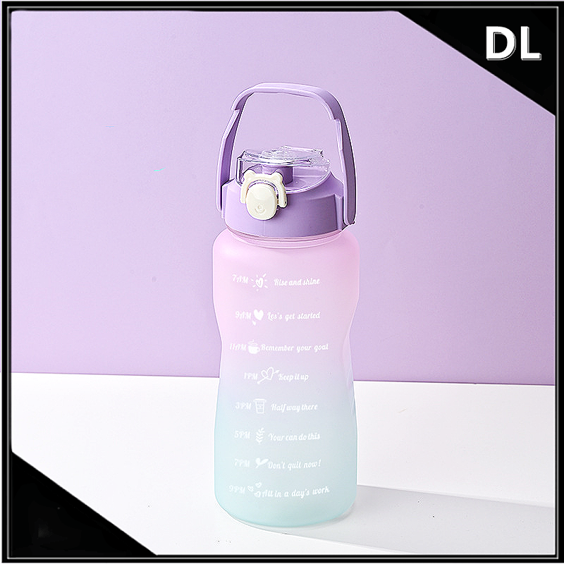 Water Bottle Gradient Color with Straw Time Scale Large volume 2000ml ...