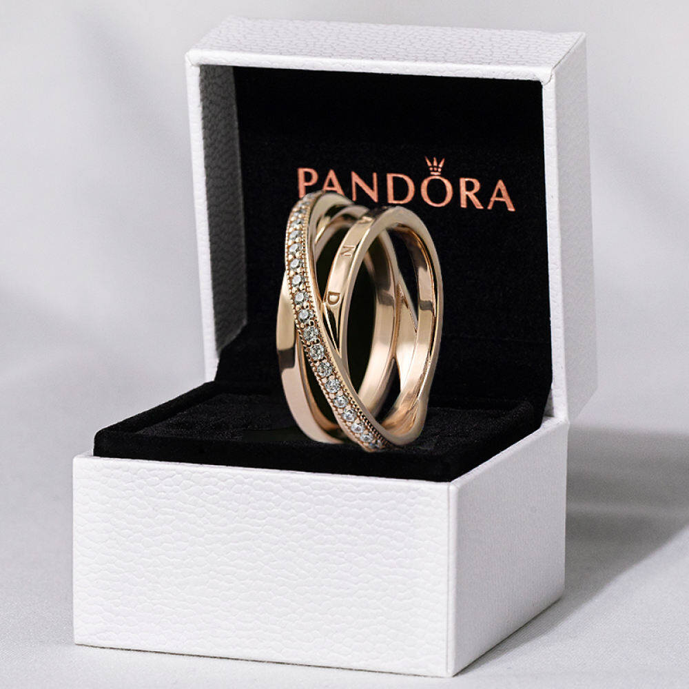 Pandoraring pandora rose gold Pavé pavé interlaced three-ring winding ...