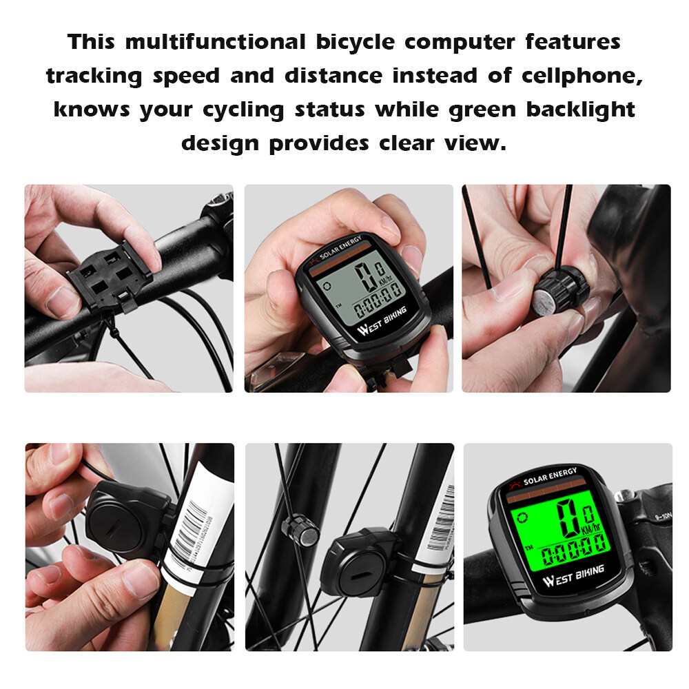 TOMSHOO Solar Powered Bike Computer Wireless Waterproof Bicycle ...