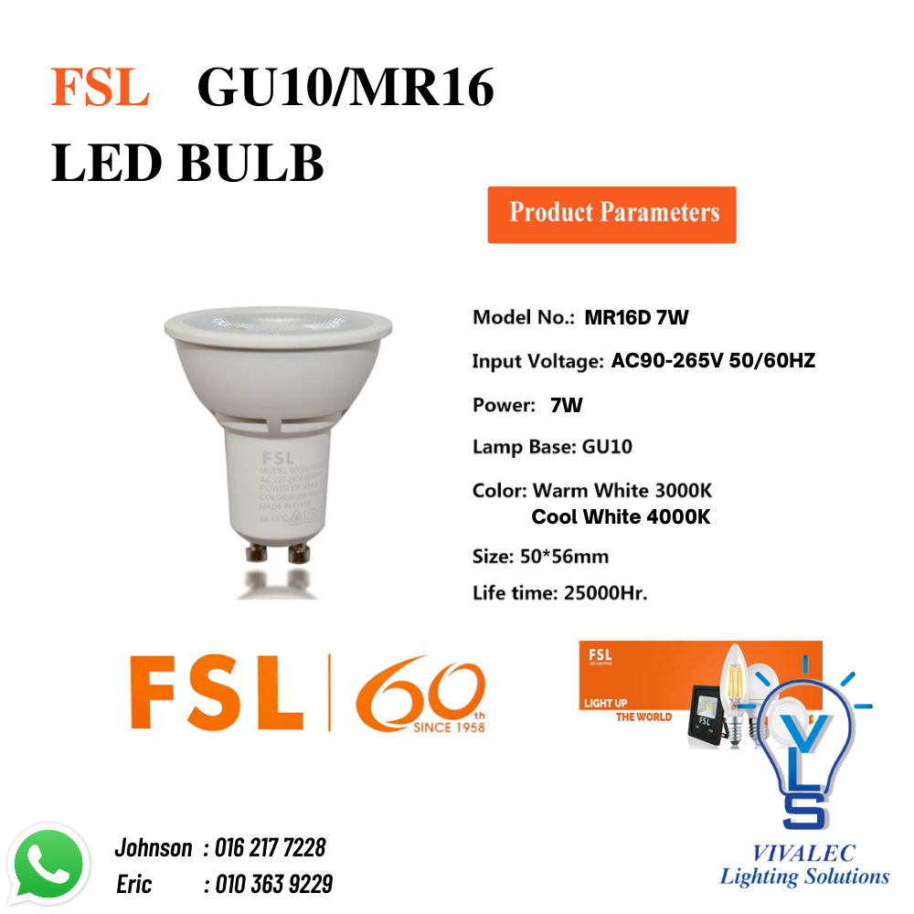 [SIRIM] FSL GU10 / MR 16 LED Bulb Eyeball Spotlight 7W HIGH QUALITY ...