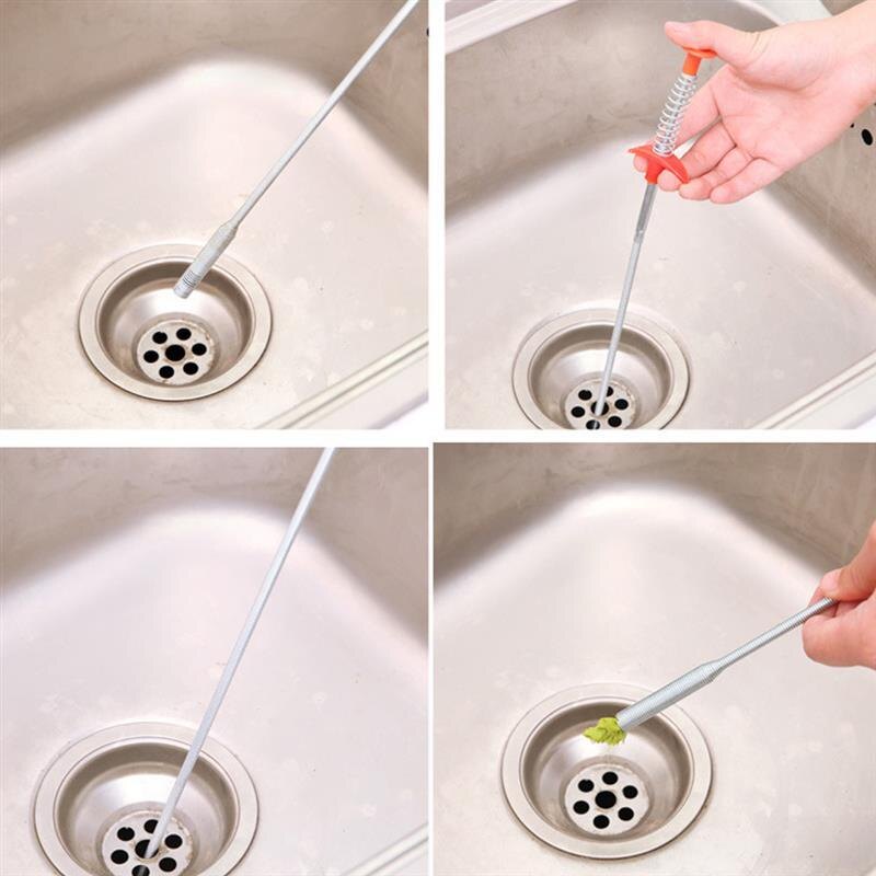 90cm Drain Snake Spring Pipe Dredging Tool Dredge Unblocker Drain Clog ...