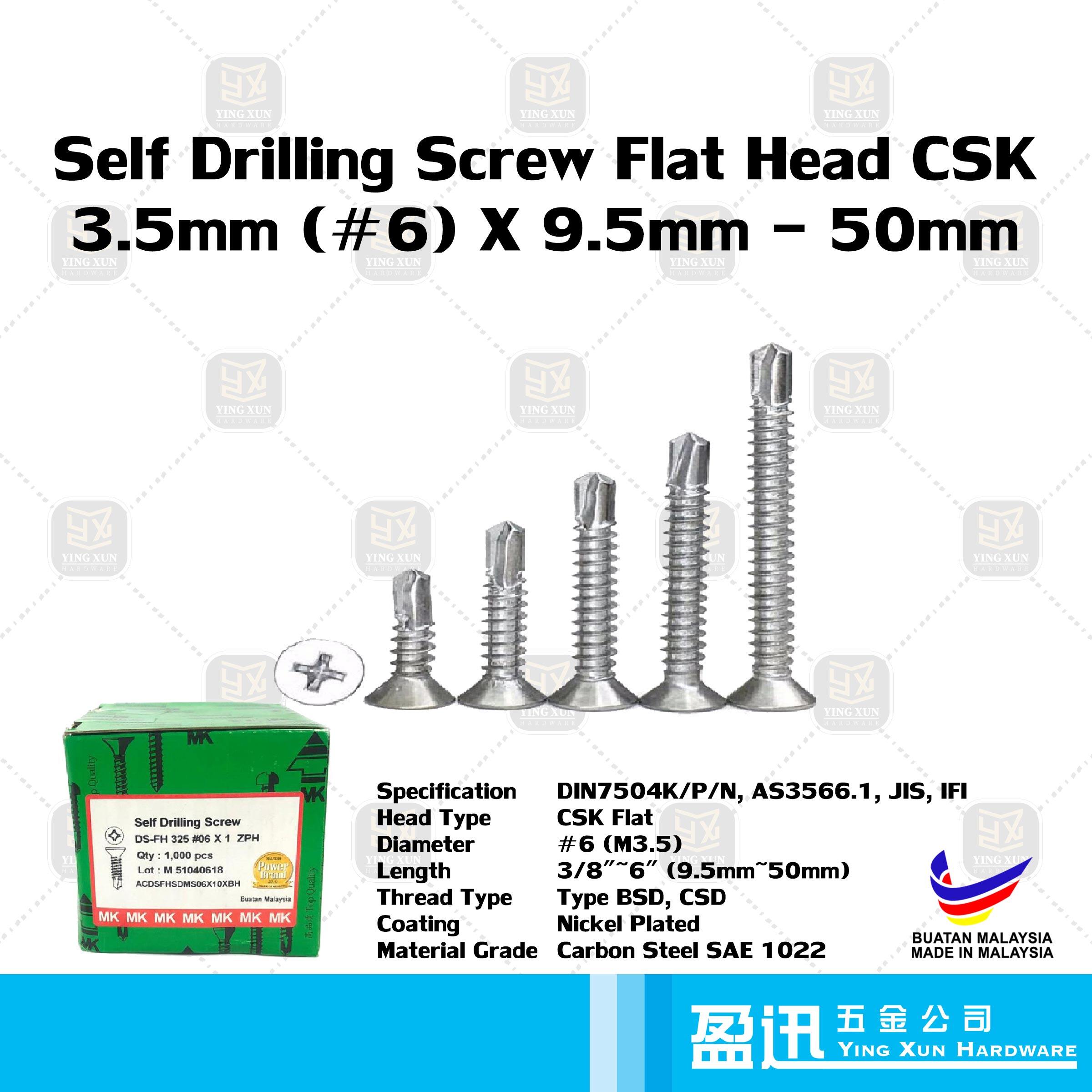 Self Drilling Screw Skru Besi Mata Drill Skru Flat Head #6(3.5mm) X 9 ...